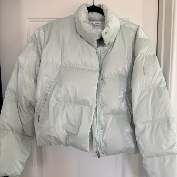 Athleta | Jackets & Coats | Athleta Light Blue Puffer Jacket Shiny ...